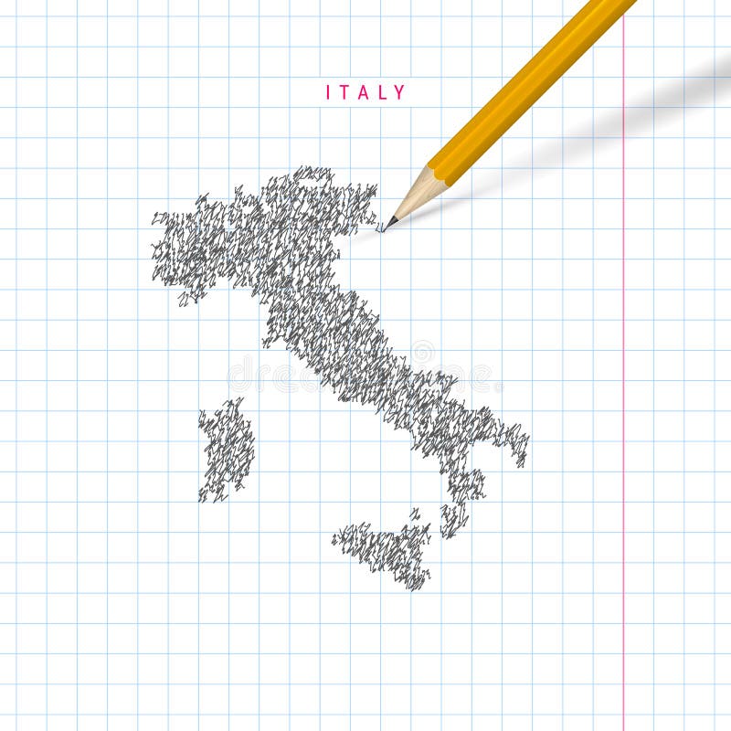 Italy Sketch Scribble Vector Map Drawn on Checkered School Notebook ...