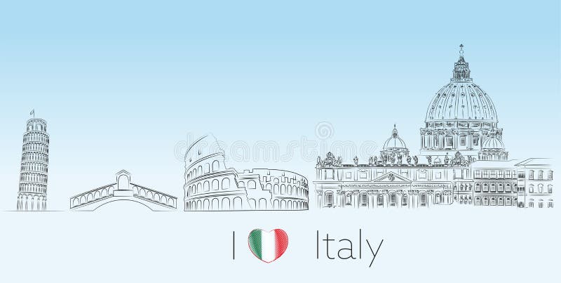 Italy Skyline Illustration Postcard Stock Illustration - Illustration ...
