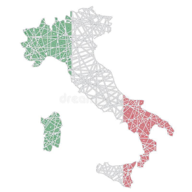 Italy Stylized Map Shaped on Tangled Textured National Flag Stock ...