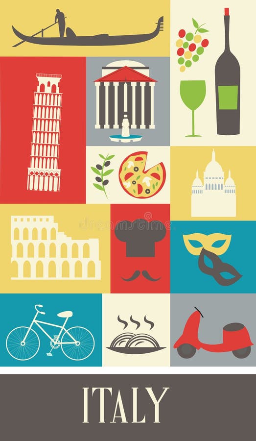 Traditional Symbols of Italy Stock Vector - Illustration of carnival ...