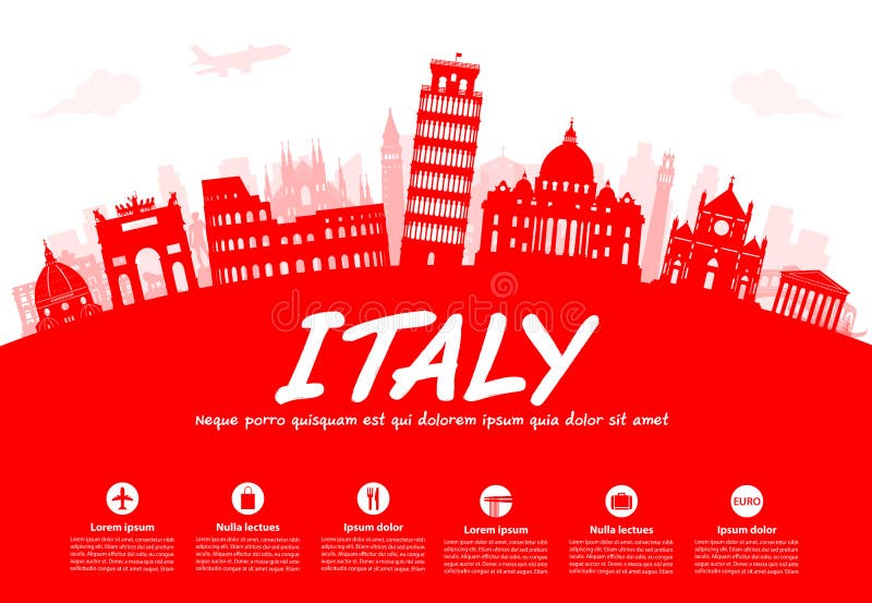 Italy Travel Landmarks Vector Stock Vector - Illustration of monument ...