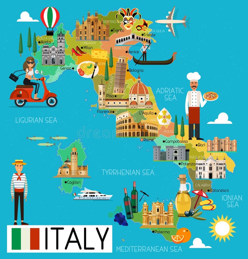Italy Travel Map. stock vector. Illustration of design - 95287896