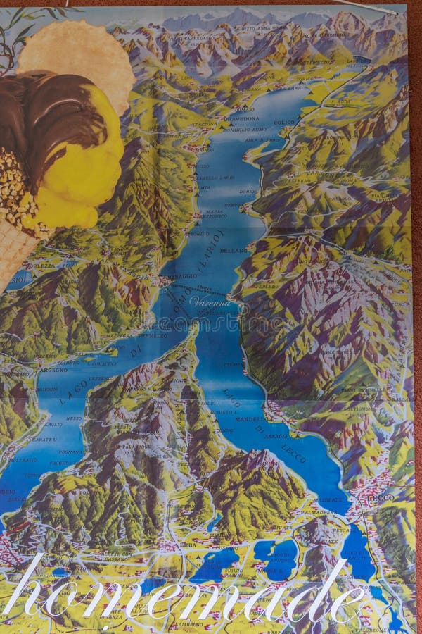 Italy, Varenna, Lake Como, a Close Up of a Map Stock Photo - Image of ...