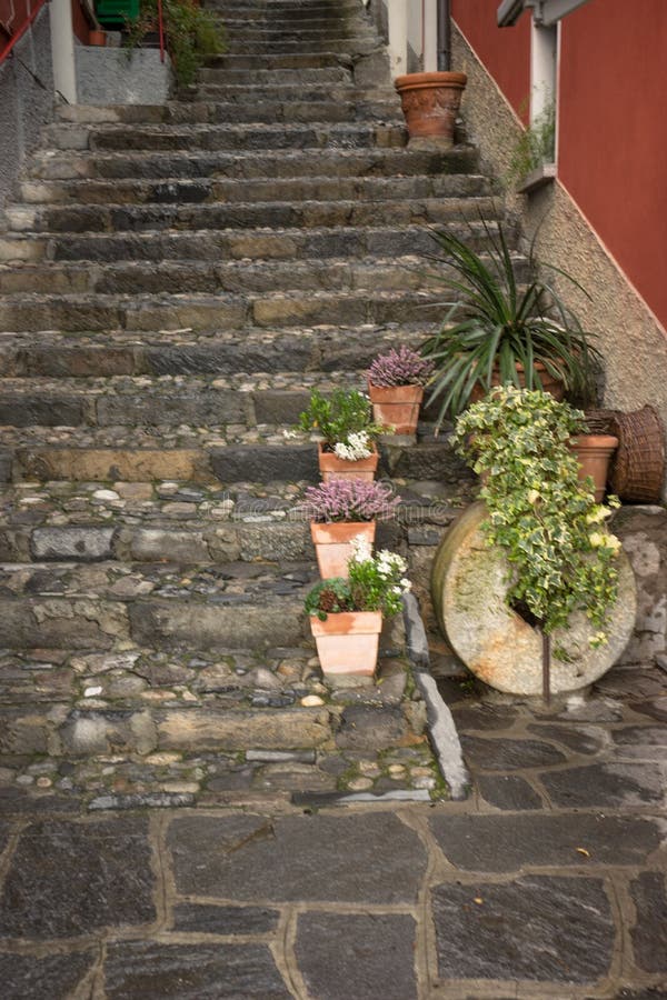 Italy, Varenna, Lake Como, Narrow Stone Steps Stock Image - Image of ...
