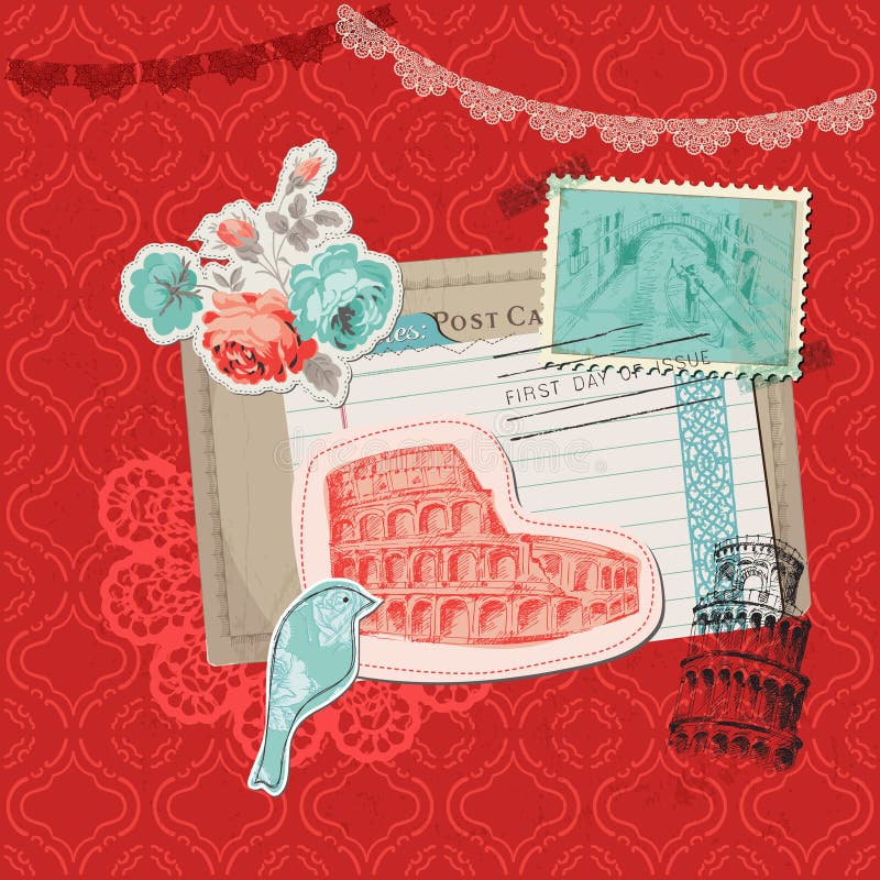 Italy Vintage Card with Stamps Stock Vector - Illustration of texture ...