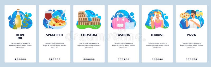Italy Website and Mobile App Onboarding Screens Vector Template Stock ...