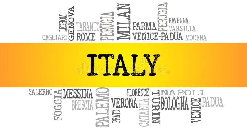 Italy Word Cloud Featuring Cities on Gradient Orange Background. Stock ...