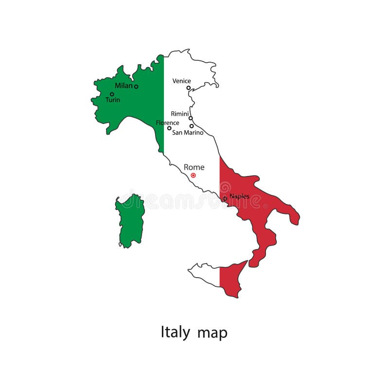 Italy World Map Country Outline Contour. Colored Vector Icon. Stock ...