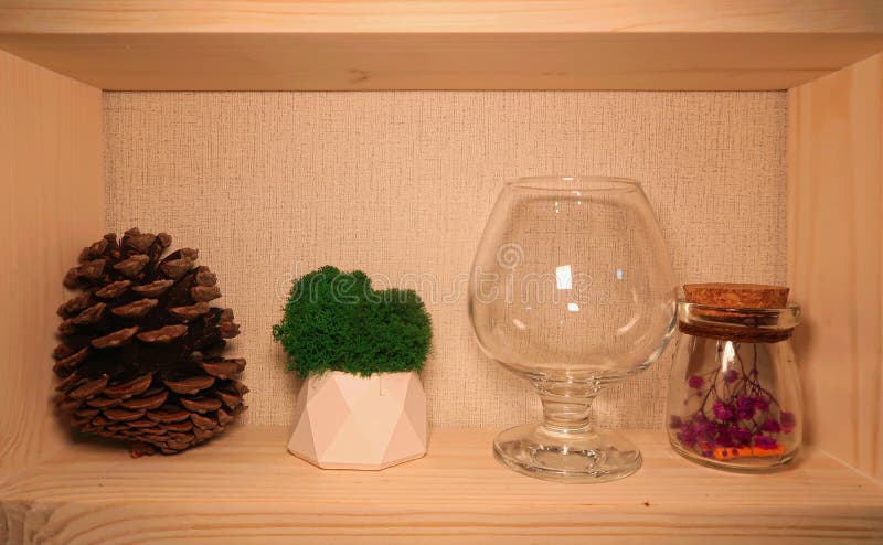 Items for Decorating the Interior on a Wooden Shelf Stock Photo - Image ...