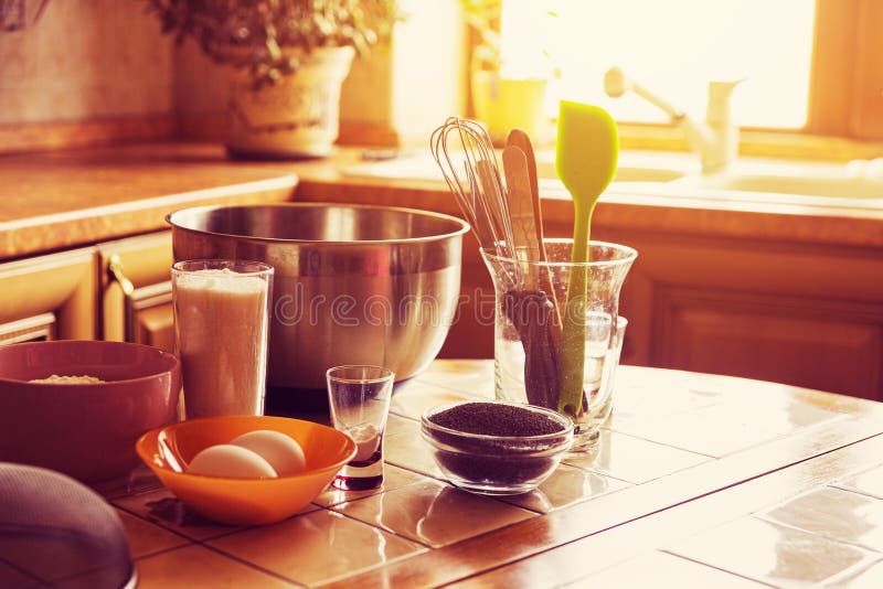 Items and Products for Making a Cake on the Table in an Ordinary ...