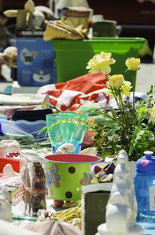 Garage Sale Goodies stock image. Image of glass, tags - 2241757