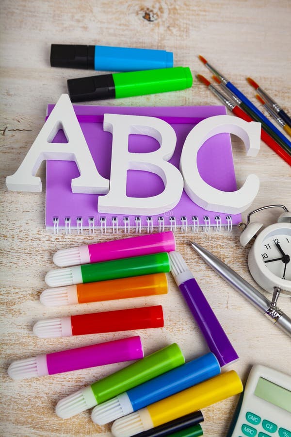 Items for the School and Letters ABC Stock Photo - Image of notebook ...