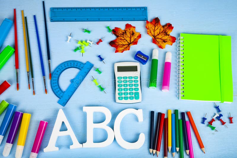 Items for the School and Letters ABC Stock Photo - Image of back ...