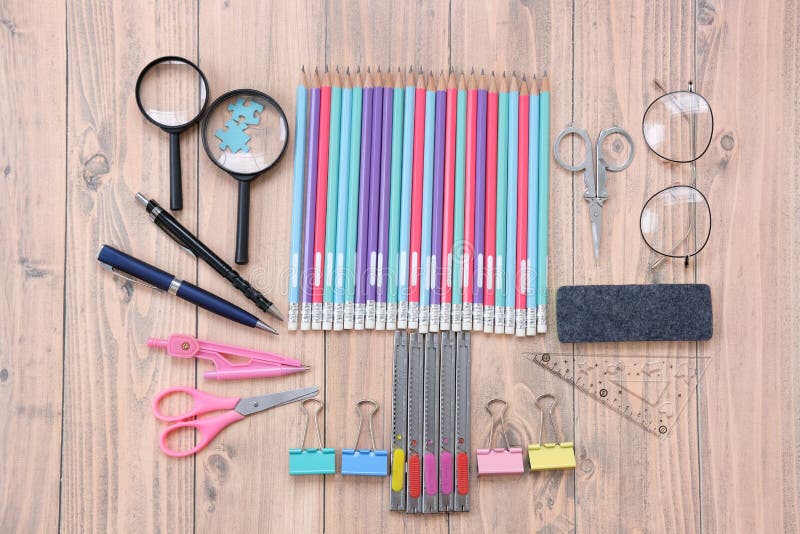 Items for the School on a Wooden Table Stock Image - Image of college ...
