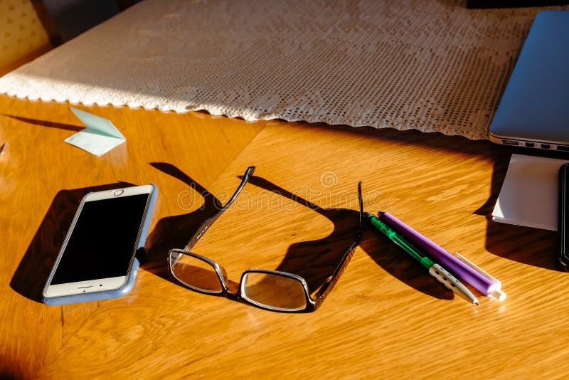 Items on the Table in the Home Office Stock Image - Image of computer ...