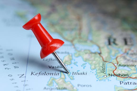 Ithaki Island, Greece Pin on Map Stock Image - Image of country ...