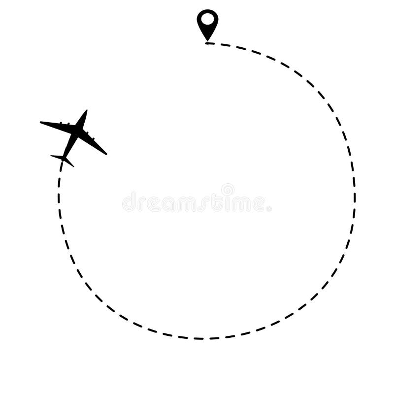Itinerary Dashed Trace Heart Shape, Line Airplane Flight, Dotted Path ...