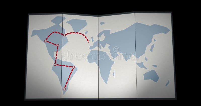 Foldable World Map Opens and Vacation Icons Pop Out. Folded Digital Map ...