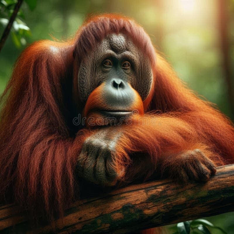 Orangutan in Deep Reflection Stock Illustration - Illustration of tree ...