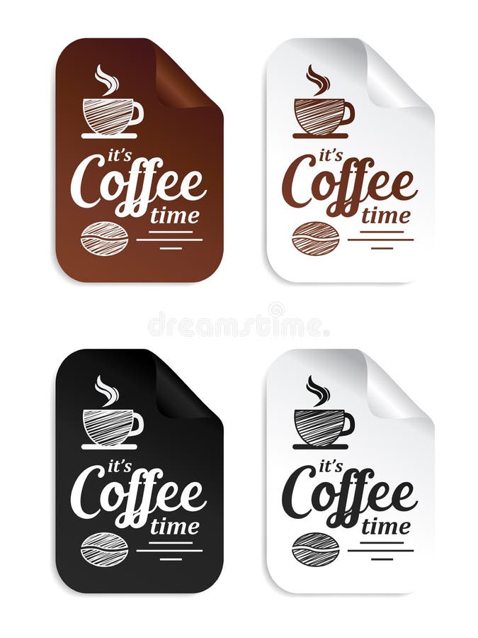 Its Coffee Time Brown, Black, White Stickers Set Stock Vector ...