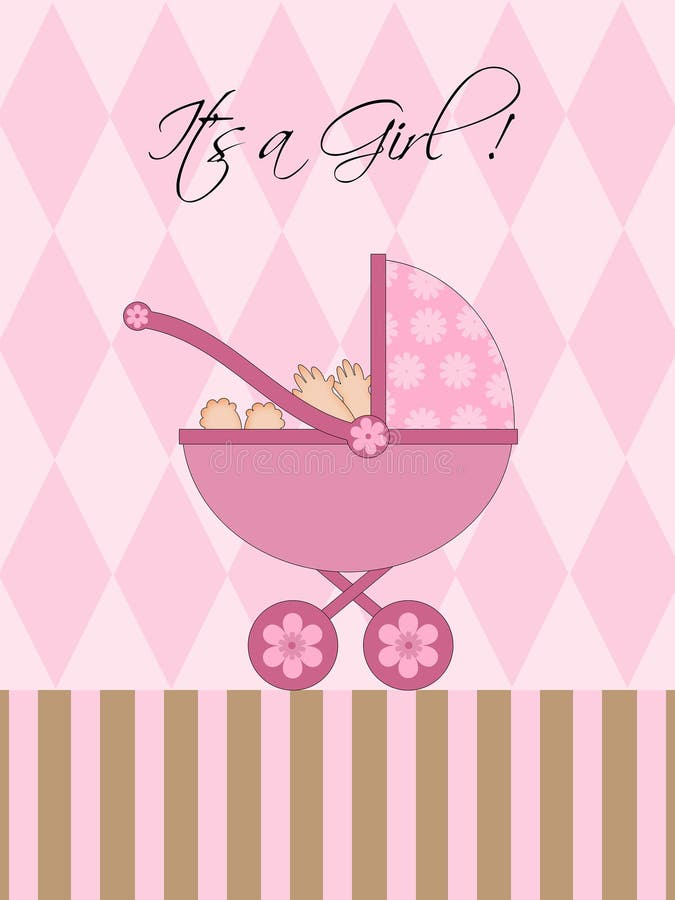Its a Girl Pink Baby Pram stock illustration. Illustration of ...