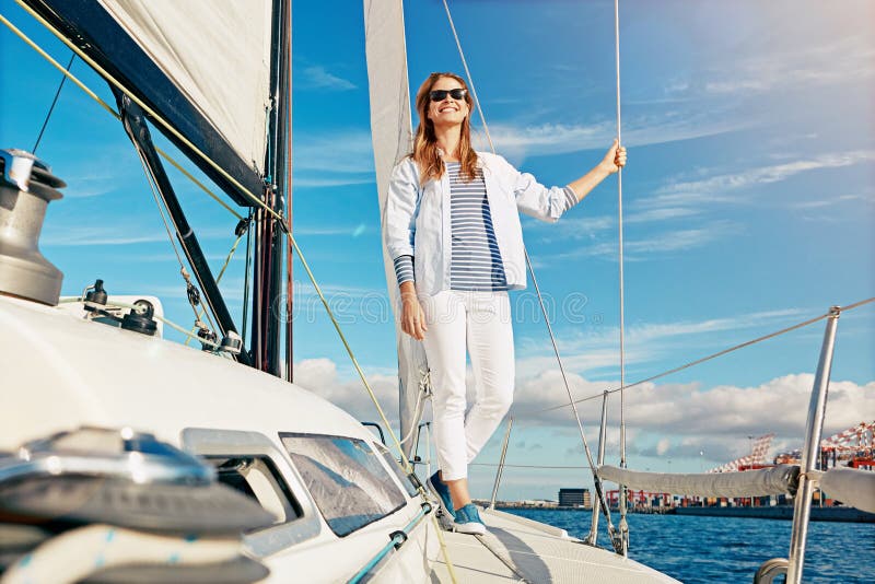 Its Just Me and the Open Ocean. People Sailing on a Yacht. Stock Image ...
