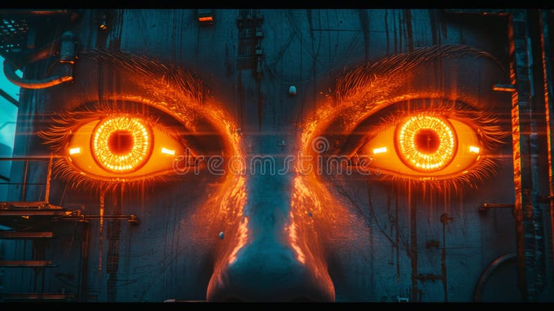 Its LED Eyes Glow with Curiosity Against a Backdrop of Industrial ...