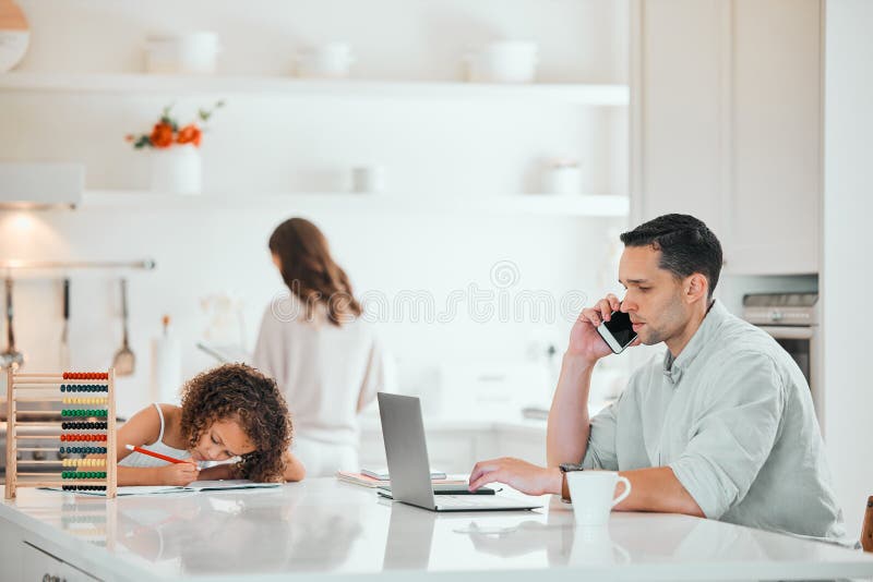 Its a Long Day for All of Us. a Young Father Working from Home while ...