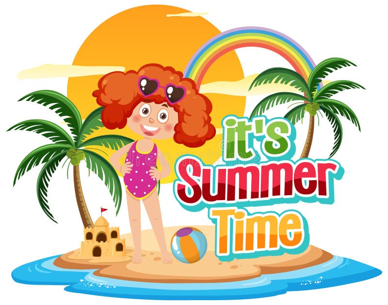 Its Summer Time Text with Kids on the Beach Stock Vector - Illustration ...