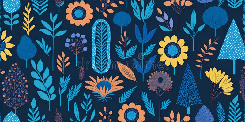 Its a Textile Design Border, Floral, Trees, Indigo Background ...