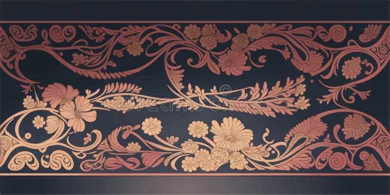 Its a Textile Design Border, Floral, Trees, Indigo Background ...