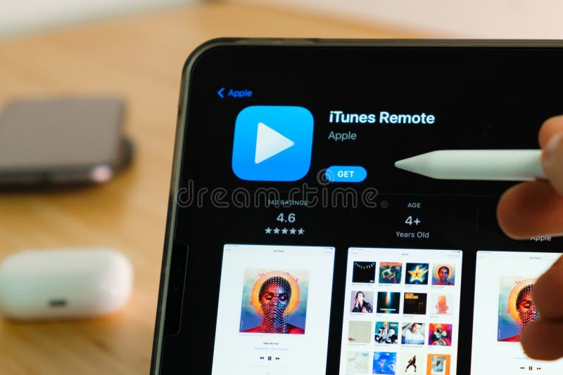 ITunes Remote Logo Shown by Apple Pencil on the IPad Pro Tablet Screen ...