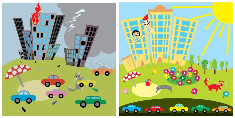 ?ity Bad and Good Home City Stock Vector - Illustration of scene ...