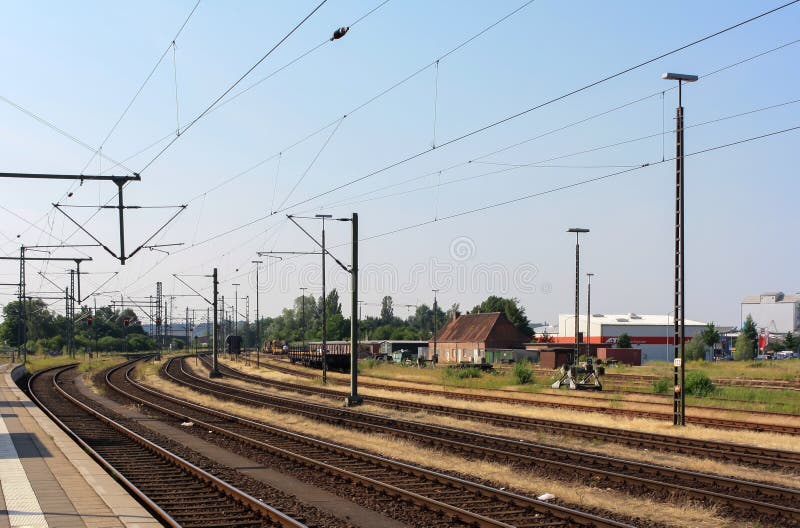 View of Empty Multiple Train Tracks from Platform at Itzehoe Train ...