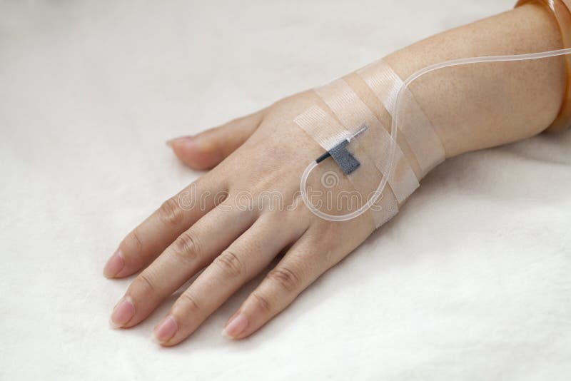 Shallow Depth of Field Shot of Iv Drip in Patient`s Hand Infusion Drip ...