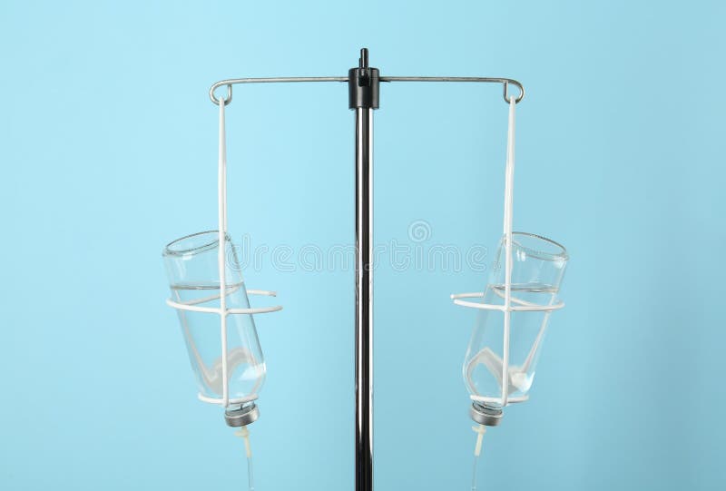 IV Infusion Set on Light Blue Background Stock Image - Image of illness ...