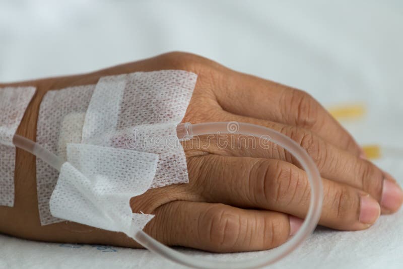 Hand Of A Old Women Patient With Saline Intravenous (IV) In Stock Image ...