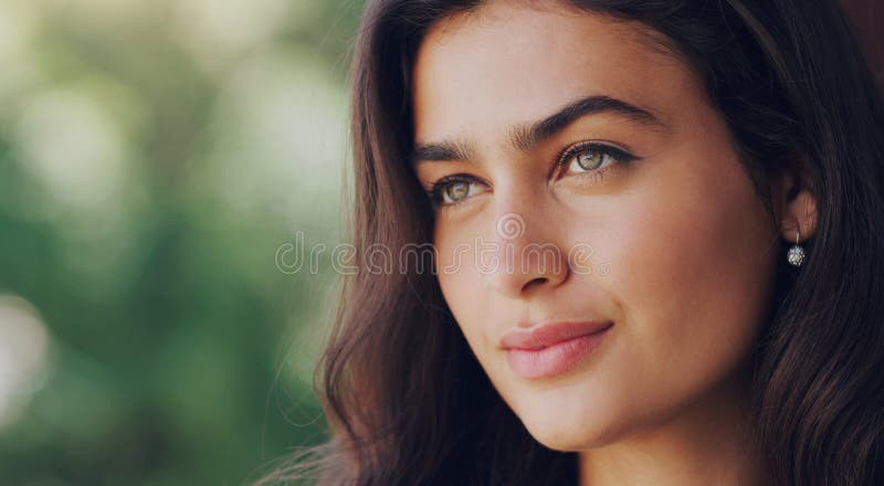 Ive Been Thinking. a Beautiful Young Woman Standing Outdoors. Stock ...