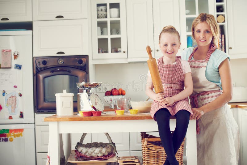 Ive Got a Baking Lesson Today. Cute Little Girl Baking in the Kitchen ...