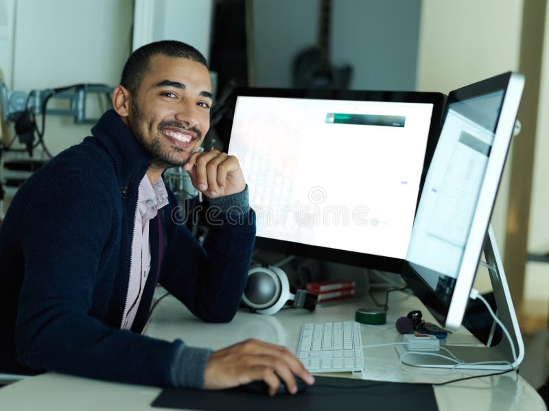 Ive Got Everything Covered with this Computer Setup. Portrait of a ...