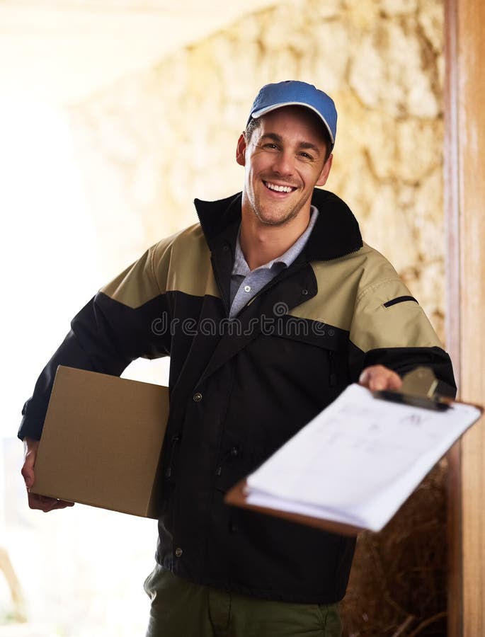 Ive Got Your Package Right Here. Portrait of a Courier Delivering a ...
