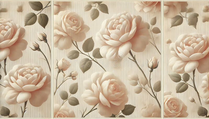 Ivory Canvas with Abstract Rose Patterns in Pale Peach Tones, Spaced ...