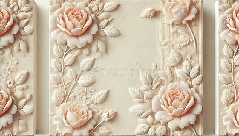 Ivory Canvas with Abstract Rose Patterns in Pale Peach Tones, Spaced ...