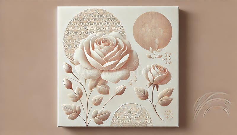 Ivory Canvas with Abstract Rose Patterns in Pale Peach Tones, Spaced ...