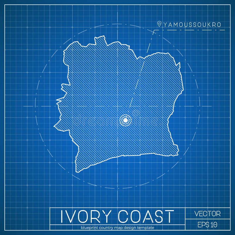 Ivory Coast Blueprint Map Template with Capital. Stock Vector ...