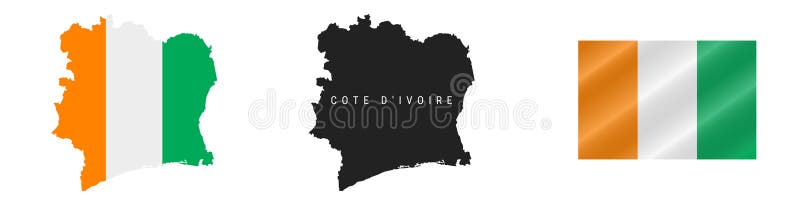 Ivory Coast Detailed Flag Map Detailed Silhouette Waving Flag