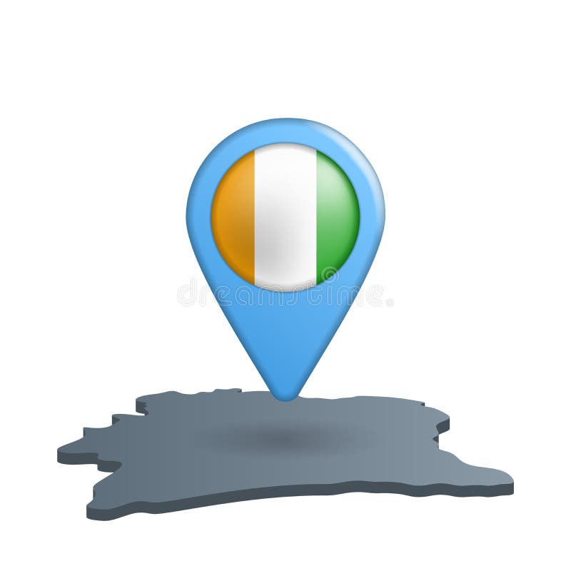 Ivory Coast Flag Map Pin on White Stock Illustration - Illustration of ...
