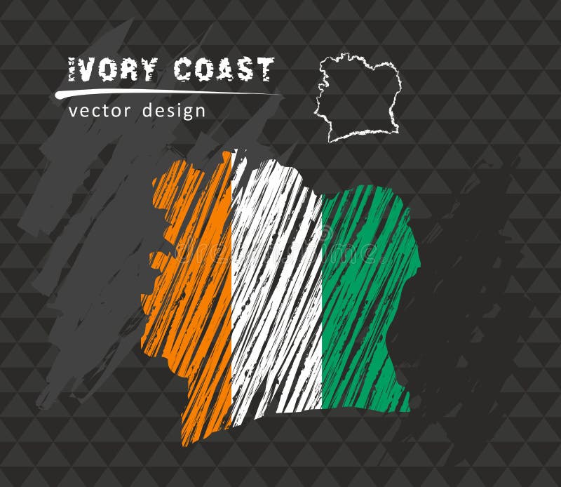 Ivory Coast Map with Flag Inside on the Black Background. Chalk Sketch ...