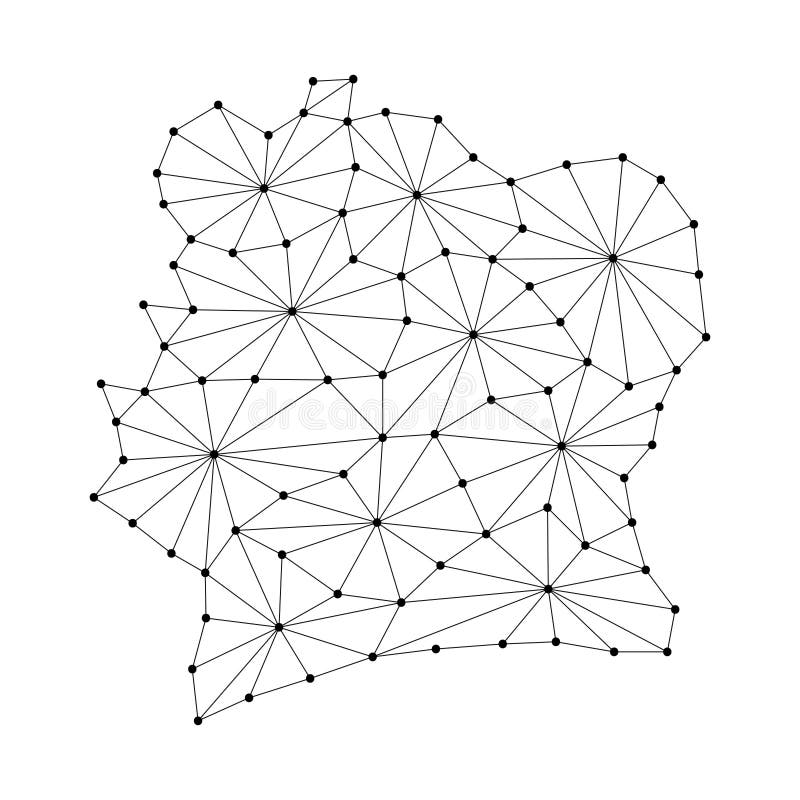 Ivory Coast Map of Polygonal Mosaic Lines Network, Rays, Dots ... Ivory Coast Map of Polygonal Mosaic Lines Network, Rays, Dots ...