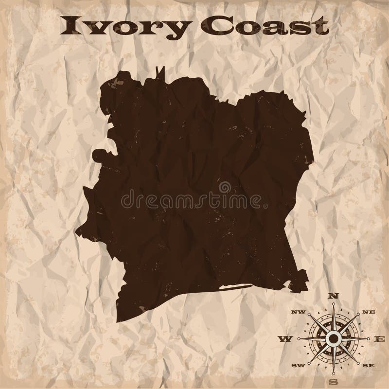 Ivory Coast Old Map with Grunge and Crumpled Paper. Vector Illustration ...